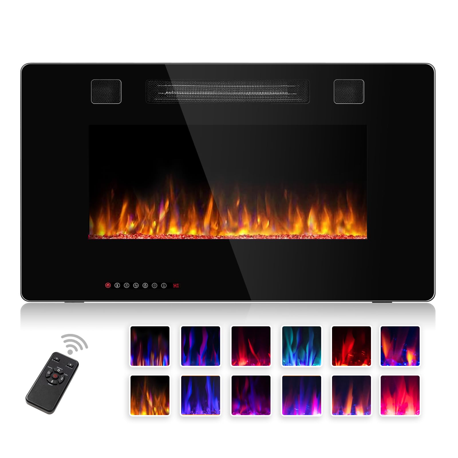 ORALNER Electric Fireplace 30 Inch, Recessed & Wall Mounted Fireplace Heater with 12 Flame Effects, 5 Brightness, Remote Control & 8H Timer, Overheating Protection, 750W/1500W, Black (30 Inches)