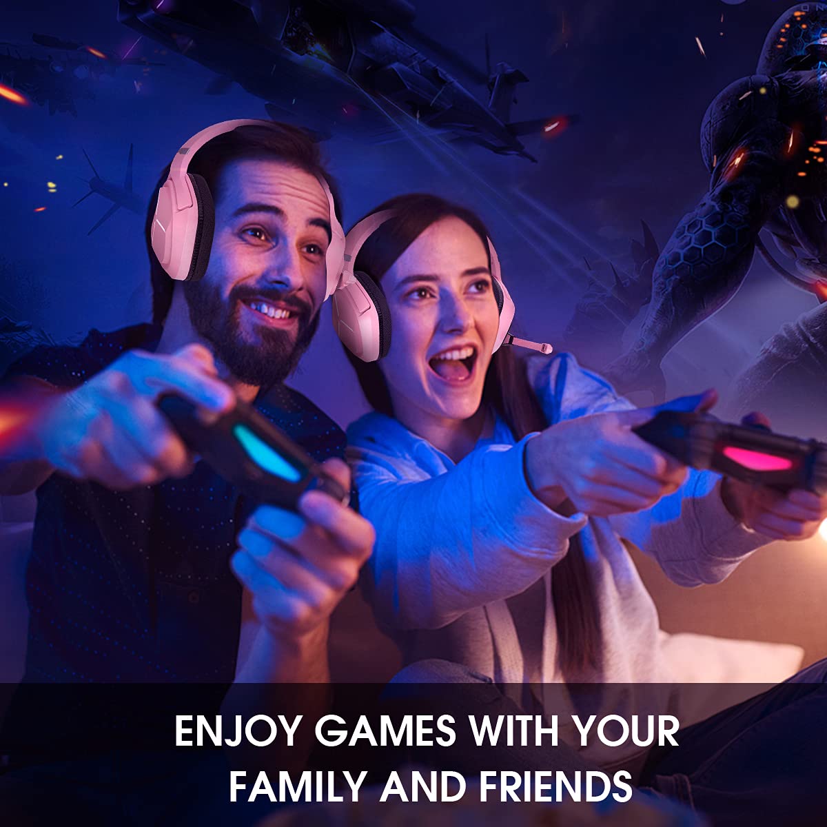 nulliplex Gaming Headset Xbox one Headset with Mic Stereo Gaming Headset, Noise Immunity Swivel Mic & LED Light, Suspension Headband PS4 VR Headphone Compatible with PC PS5 Xbox One (Rose)
