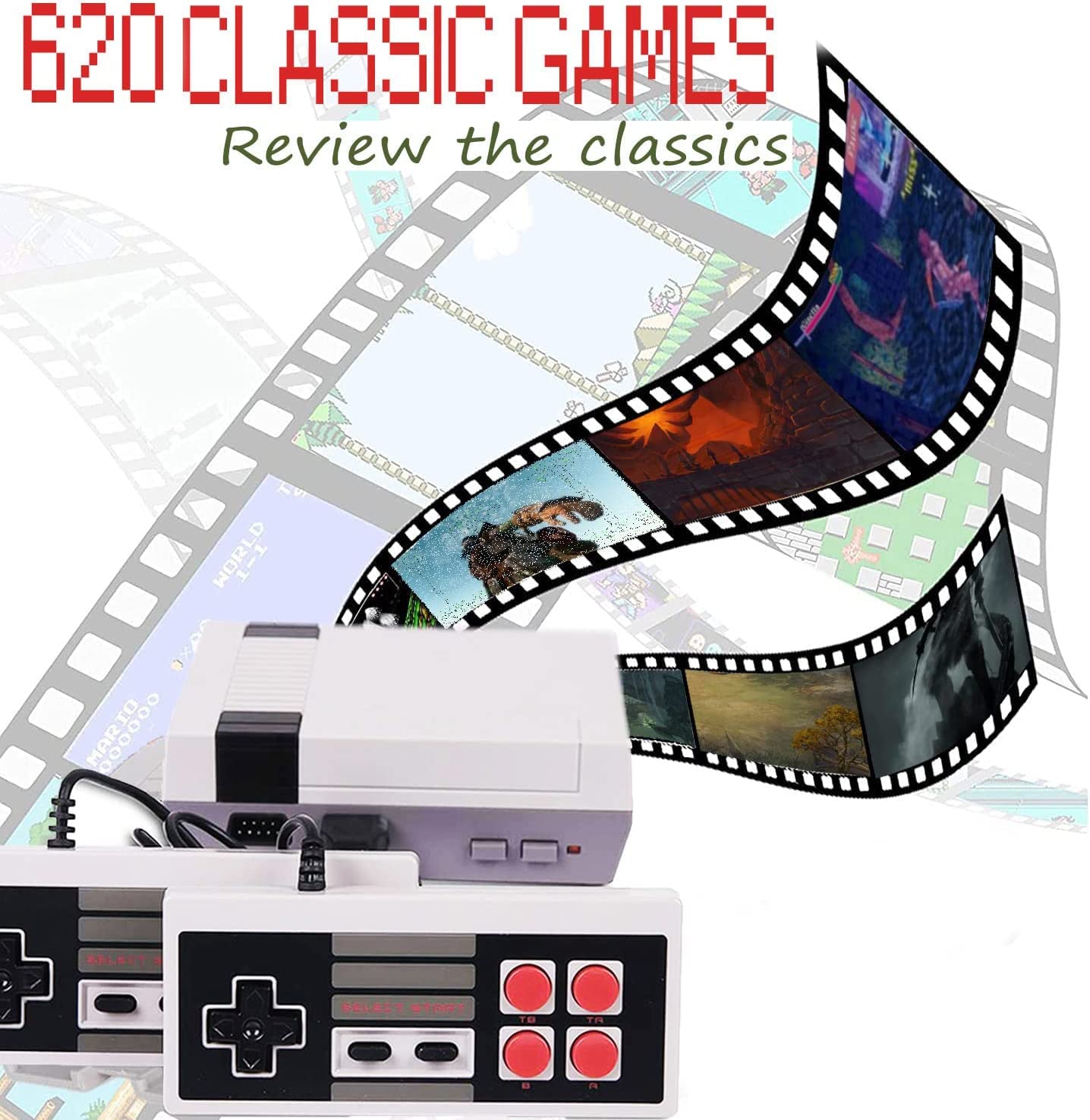 Retro Handheld Game Console- Classic TV Video Game Console for Kids and Adult, Built-in 620 Games and AV Output for TV, Equipped with 2 NES Classic Controllers, Redwhite Games