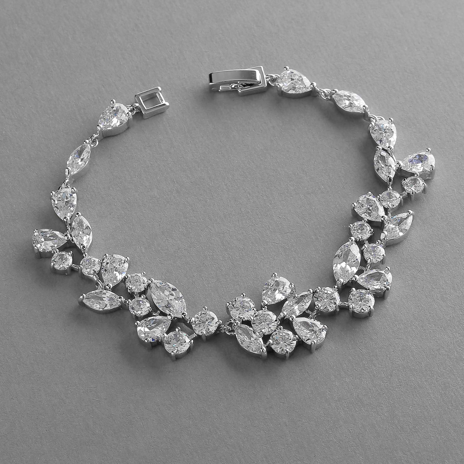 Mariell Mosaic Shaped CZ Wedding Bracelet in Silver Rhodium. 6 ¼" Petite Size, Perfect for Smaller Wrist!