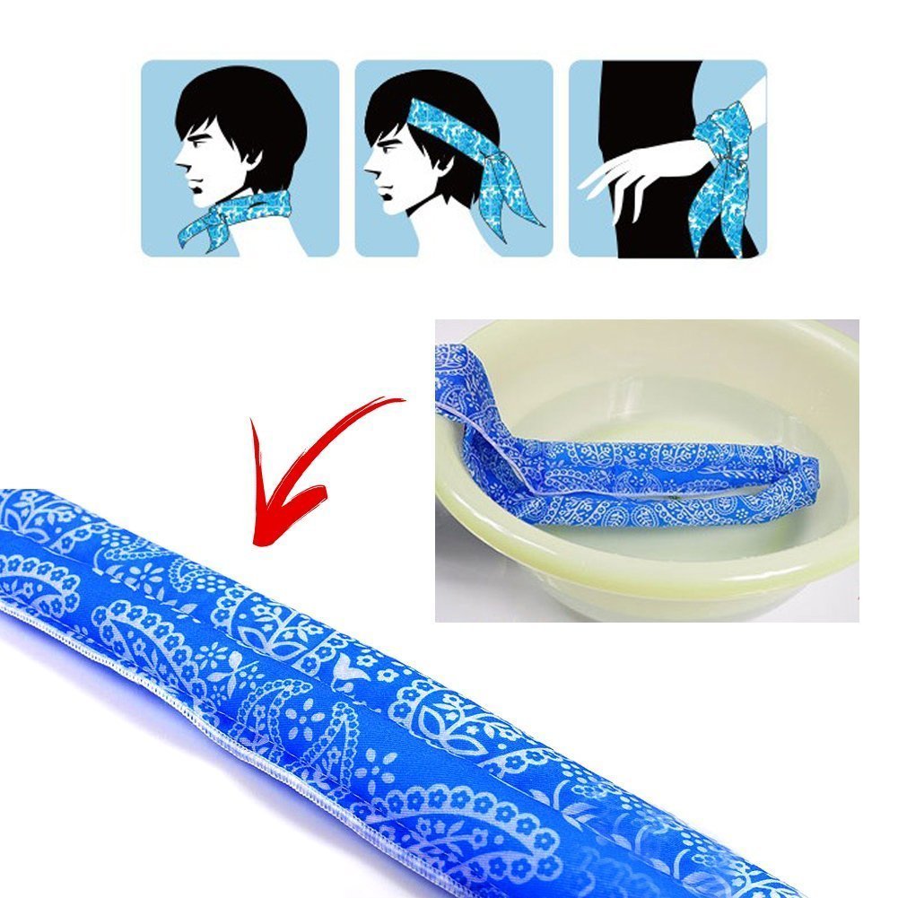 Keklle Ice Cool Scarf Neck Wrap Headband Bandana Cooling Scarf, 5 Pcs Value Pack (Navy, Black, Orange, Red, Green)