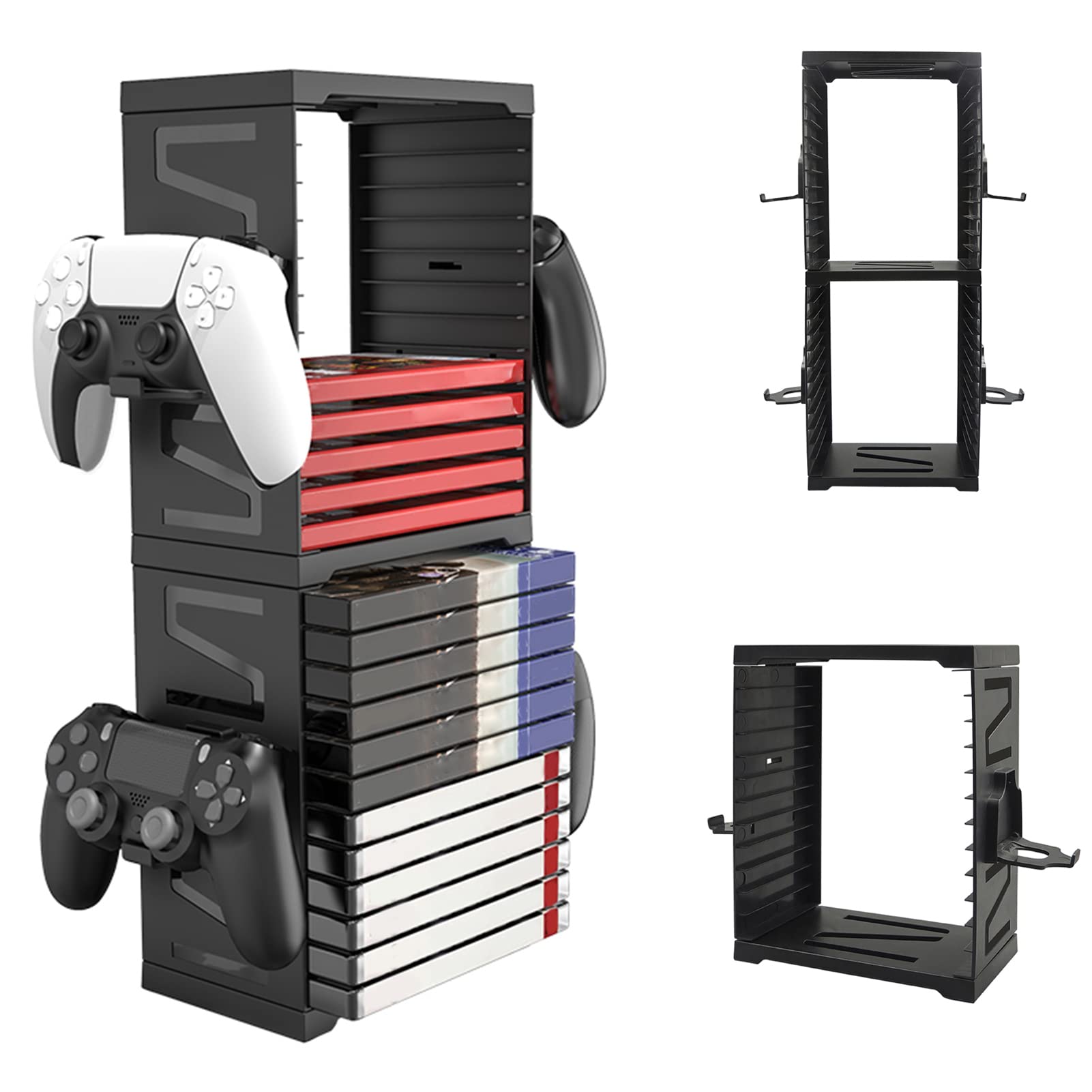 Motffsa Game Holder Game Storage Organizer, Game Card Box Storage Rack Double-layer Bracket, PS5/4 Game Holder Game Disk Rack and Controller Organizer