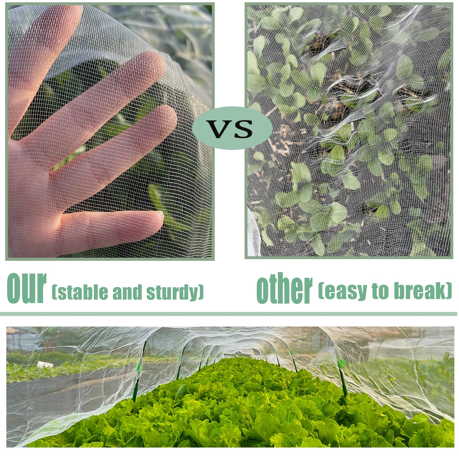 TLSTGO 2 Pack 10X33FT Garden Mesh Netting, Plant Netting for Birds and Animals Garden Netting for Raised Beds Ultra Fine Row Cover Mesh Netting for Vegetables Fruit Trees