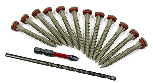 Velocity Concrete Screw Kit with RedSeal Moisture Barrier β Includes 12 High-Performance Concrete Screws, 1 Drill Bit, and 1 Driver Bit (Flat Head, Size 1/4β x 2 1/4β)