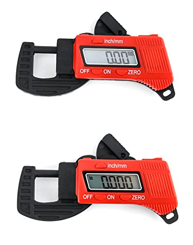 QWORK Thickness Gauge Measuring Tool, 0-12 mm (0.5") Digital Thickness Caliper Micrometer, Red