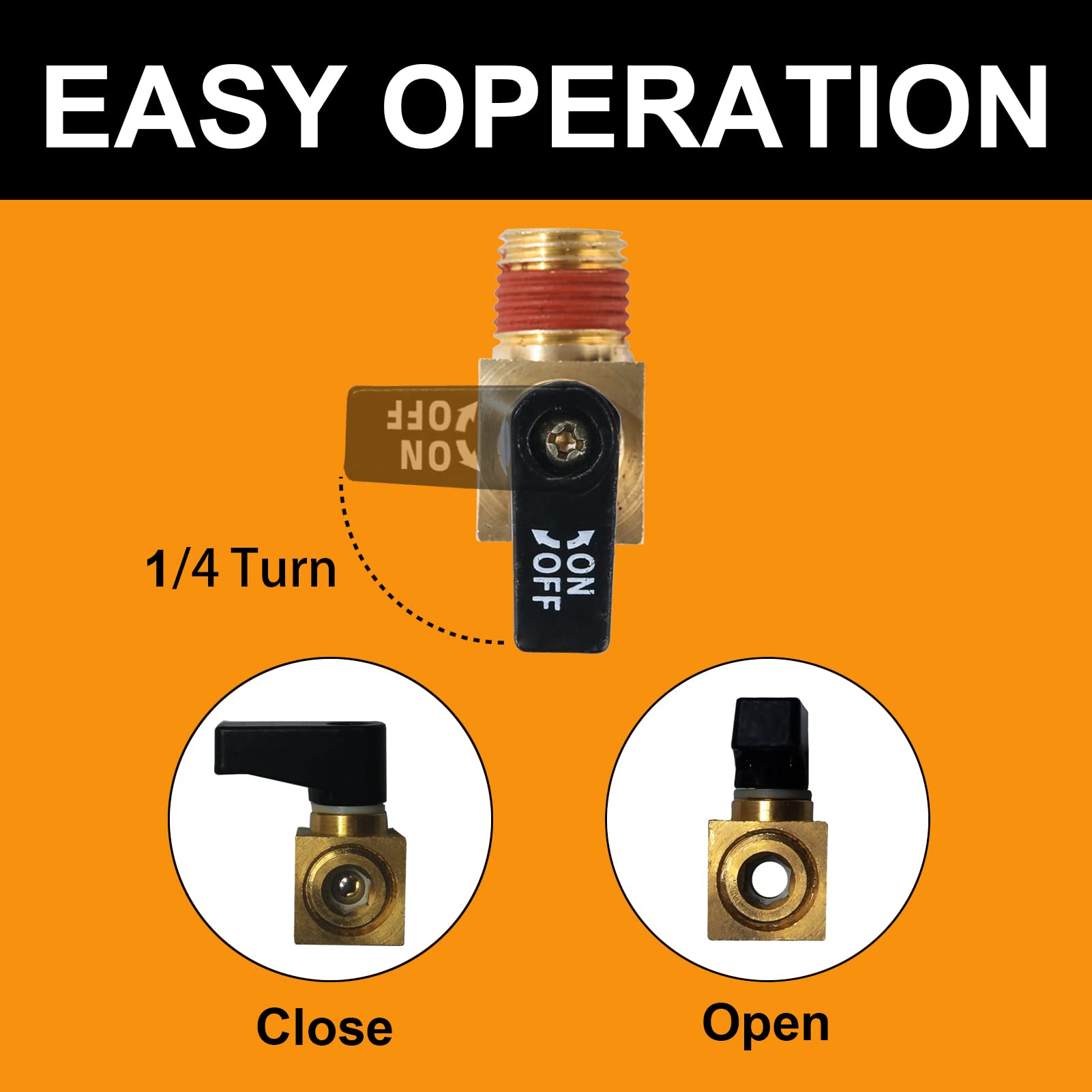 SUNROAD Air Compressor Valve Brass Drain Cock Ball Valve 1/4" NPT Male Thread Air Compressor Accessories 2pcs with Thread Seal Tape