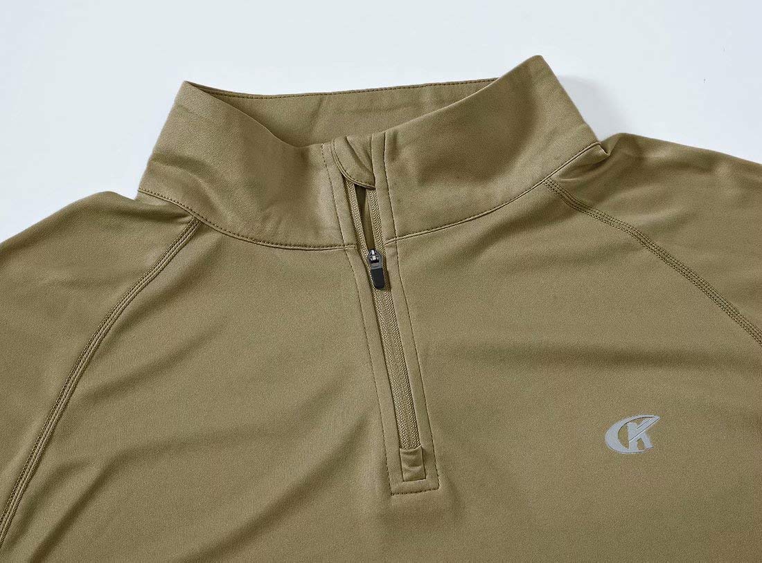 Mens Outdoor Athletic Shirts UPF 50+ UV Sun Protection Long Sleeve T-Shirt Khaki Large