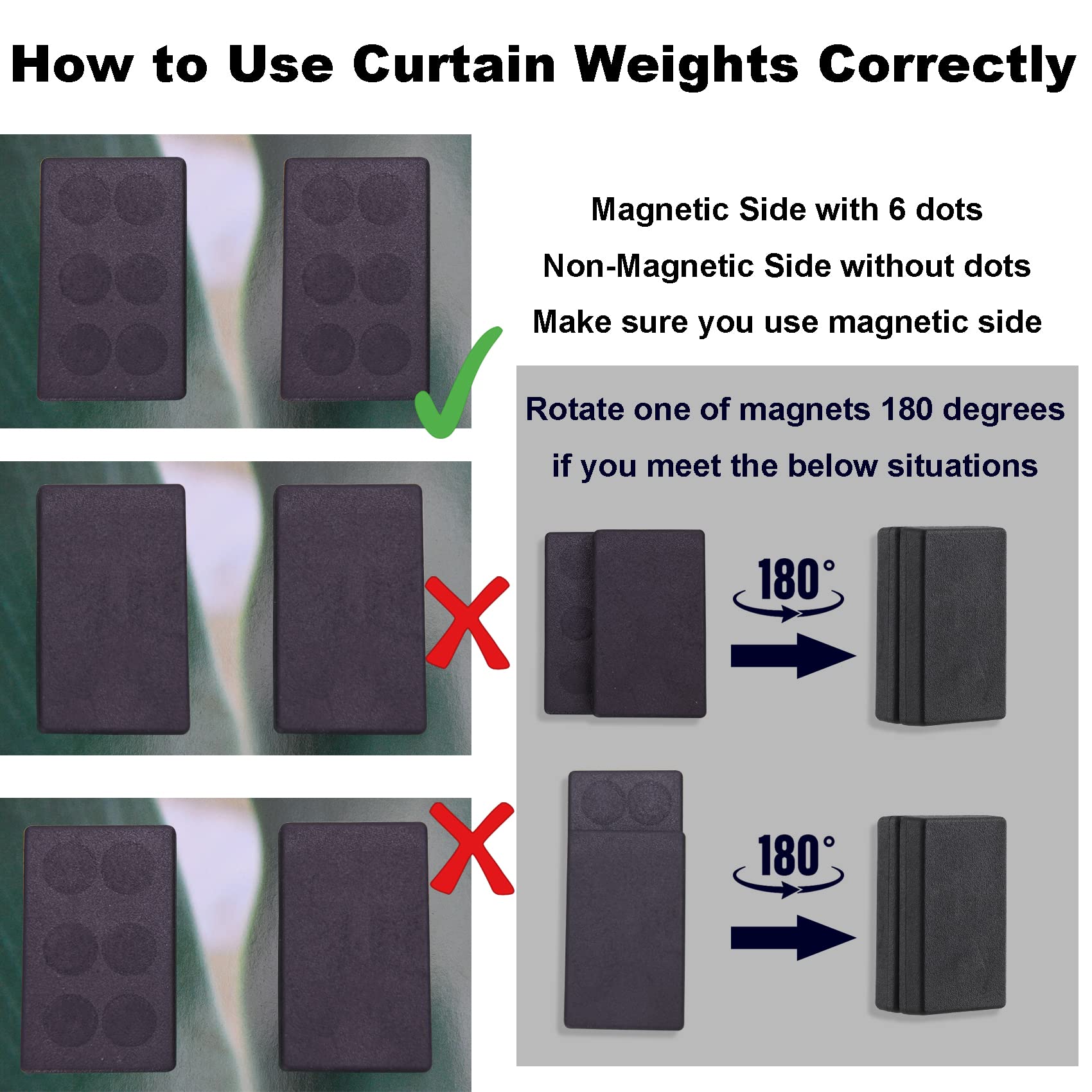 Magnetic Outdoor Curtain Weights, Rubber Covered Heavy Duty Magnet Weights, Prevent Curtain Liner from Blowing, Work for Drapery, Tablecloth, Flag, Dog Door Flap 4 Pair
