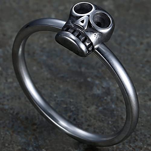 Retro Vintage Stainless Steel Skull Gothic Biker Cocktail Party Halloween Statement Ring (Silver, 5)
