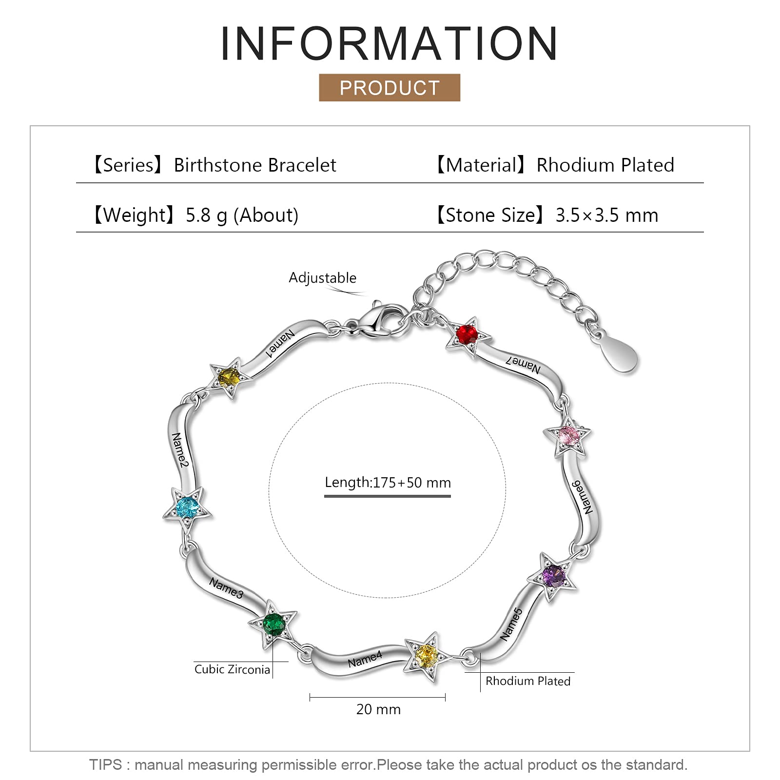 OPALSTOCK Personalized Mothers Bracelets Infinity Charm Name Bracelets Star Link Bangle with Simulated Birthstones Mother Daughter Jewelry Gift (7stone)