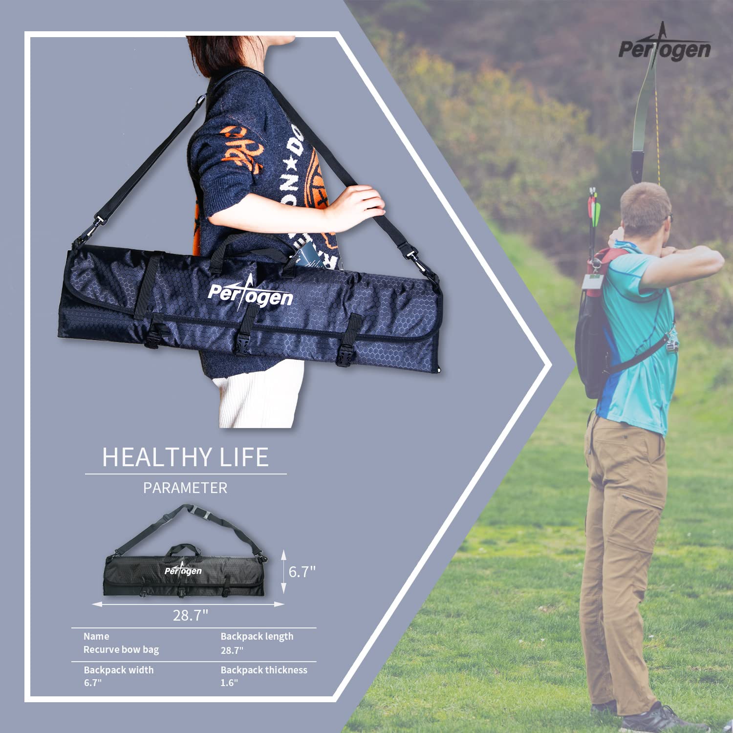 Perogen Archery Rolled-Up Takedown Recurve Bow Cases Soft Bow Bag with Arrow Tube Holder