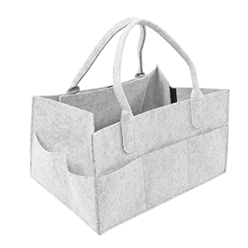 Orenic Light Grey Felt Diaper Tote Bag, Spacious Nursery Organizer for Diapers, Storage, and Baby Essentials, Gift for Boys and Girls, Felt Diaper Caddy Organizer