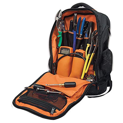 Klein Tools 55456BPL Laptop Backpack / Tool Bag, Water Resistant Technician Backpack, Padded for 1-Inch Thick Laptop or Tablet, 25 Pockets