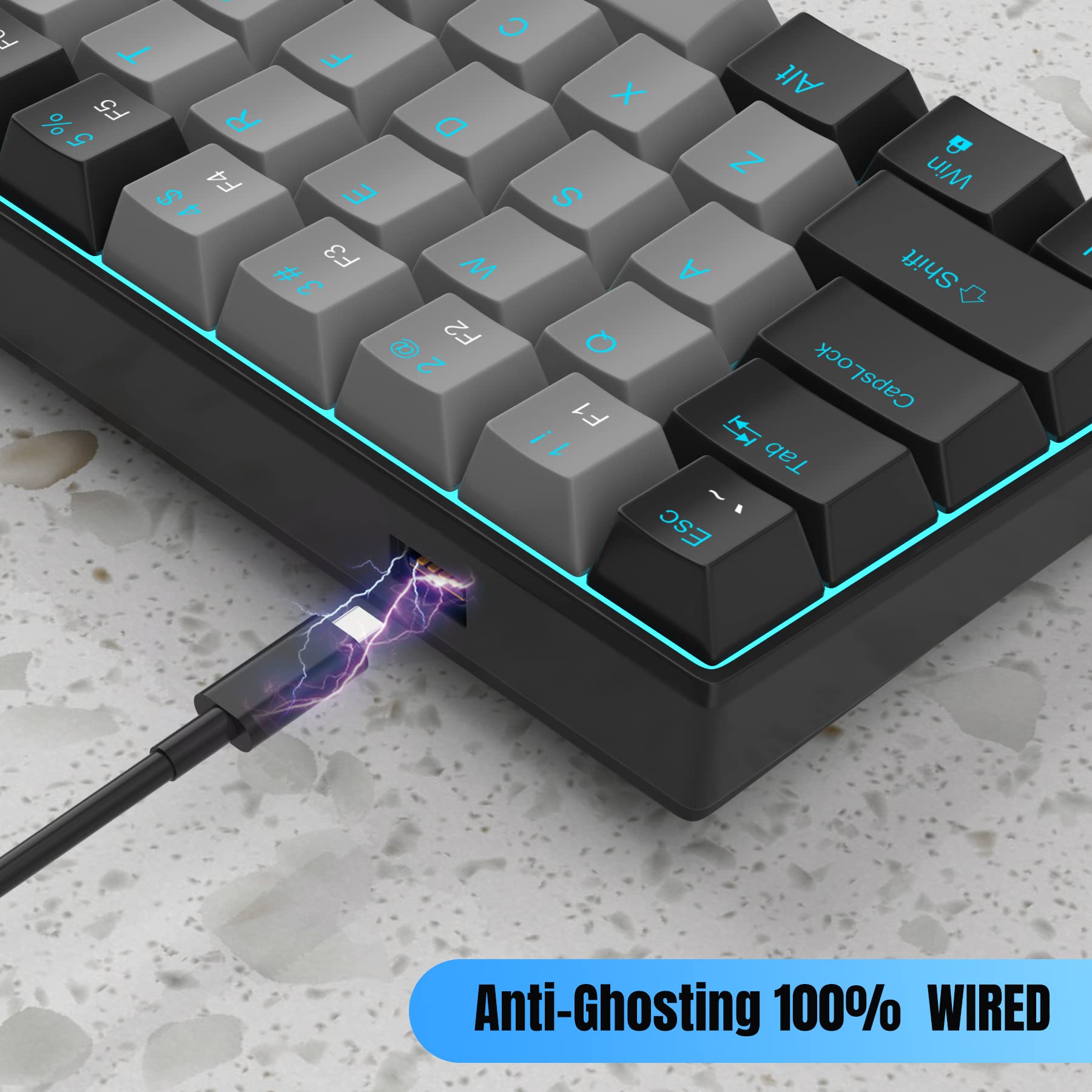 MageGee Mini 60% Mechanical Keyboard, Blue Backlit Gaming Keyboard, 61 Key Ultra-Compact Small Wired Keyboard with Blue Switch, Portable Office Computer Keyboard for for PC Gamer(Black&Gray)………