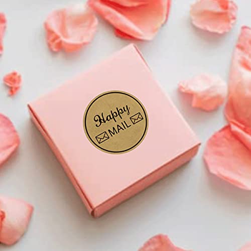 Kraft Happy Mail Stickers Roll 1.5" 500 Pcs Mail Labels Envelop Seals Packaging Stickers Small Business Supplies for Business Owners