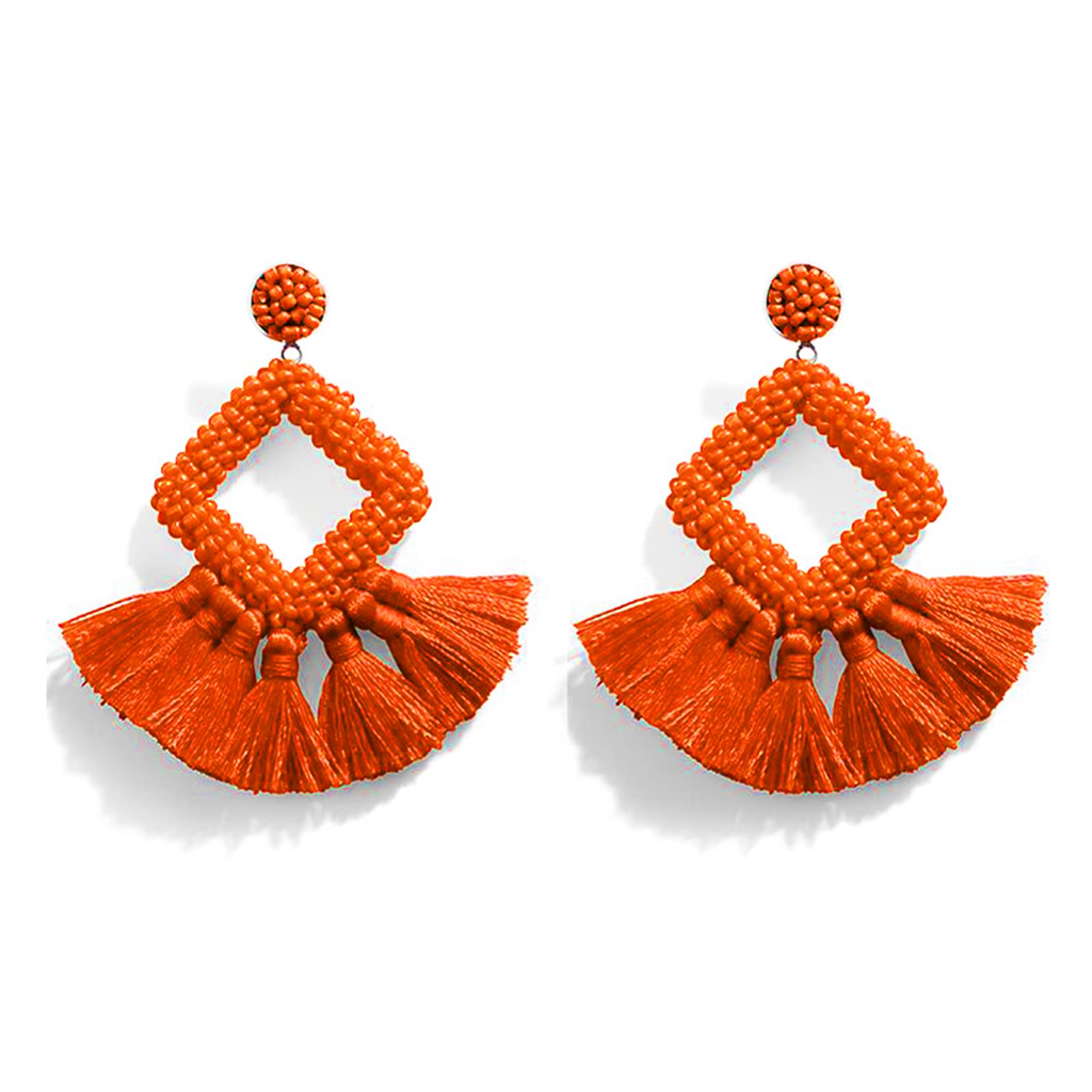 Orange Statement Earrings Thanksgiving Day Earrings Women's Beaded Tassel Earrings for Women Dangling