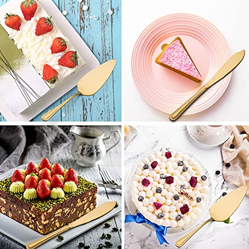 ZEENEEK Wedding Cake Knife and Server Set, 2 Pieces Gold Stainless Steel Cake Knife Pie Server Cake Cutting Set Serving Utensils for Wedding, Birthday, Parties and Events Christmas(Gold)