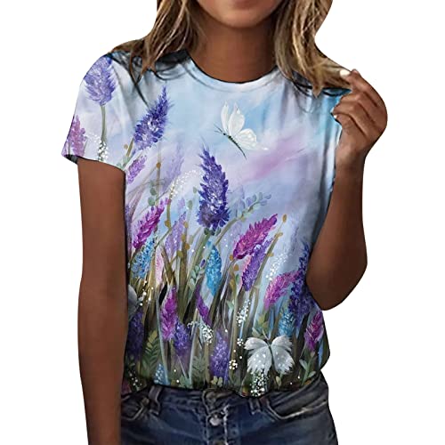 Summer Fashion Butterfly Digital Print Casual Round Neck Sleeve Sleeve T Shirt