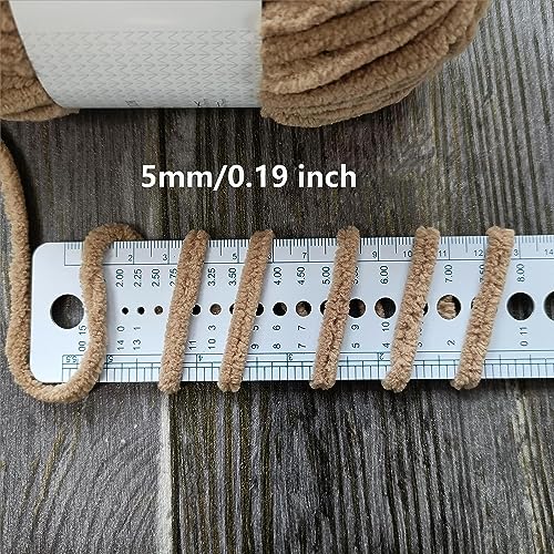 Lerchiyar Soft Chenille for Knitted Blankets,amigurumi Crochet, Fancy Crochet DIY Crafts, Baby Blankets,Knitted Crafts and Toy Dolls.(22-Brown,with 1 Crochet Hook)
