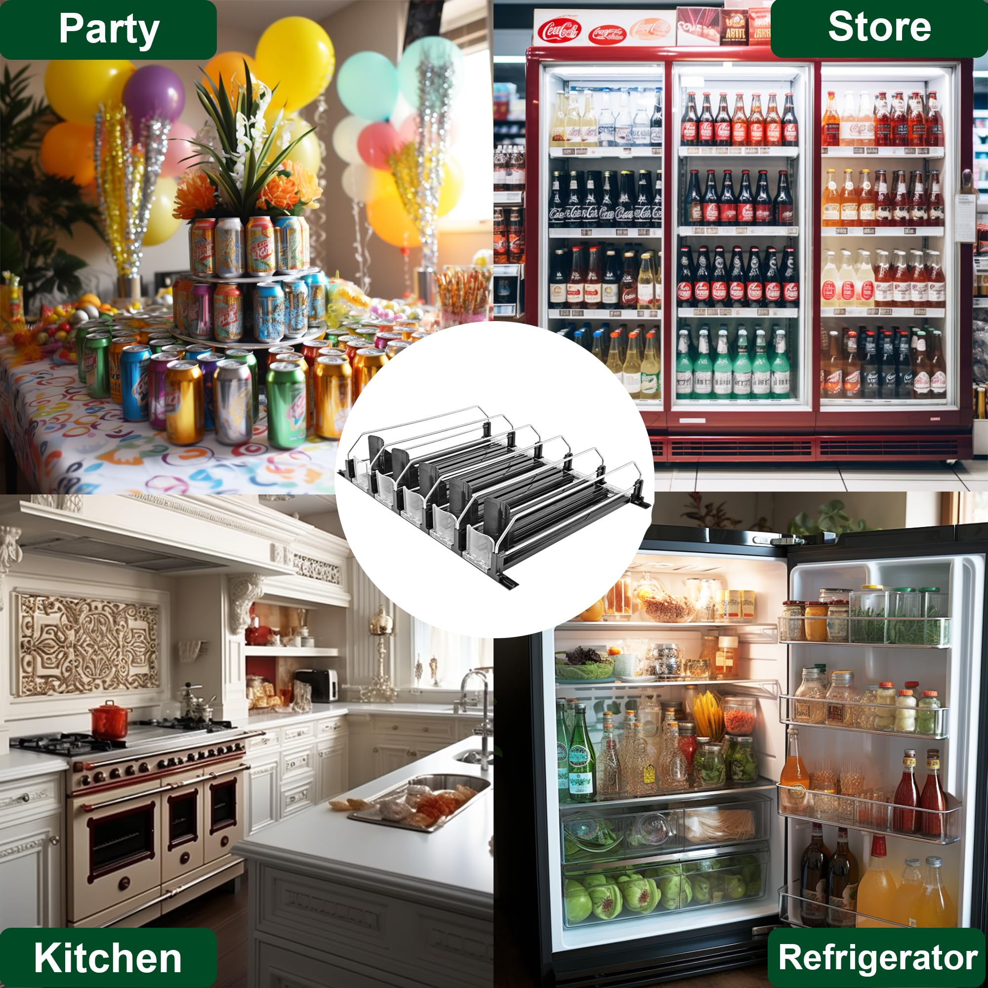 Loyareal Drink Organizer for Fridge, 12oz 16oz 20oz Soda can Dispenser for Refrigerator, Self-Pushing Drink Organizer for Fridge, and Adjustable Width, Hold 25 cans (5 Rows, 15"D)