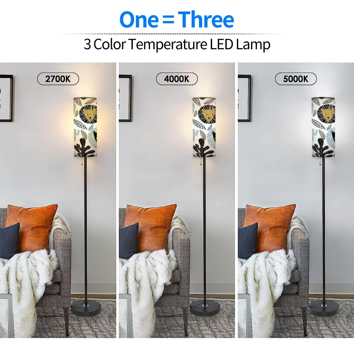 Modern Standing Lamps childish pattern lion tropical branches kids texture for Minimalist Floor Lamp Metal Pole Lamp with Linen Lampshade for Bedroom Living Room Office Nursery Reading Foot Switch