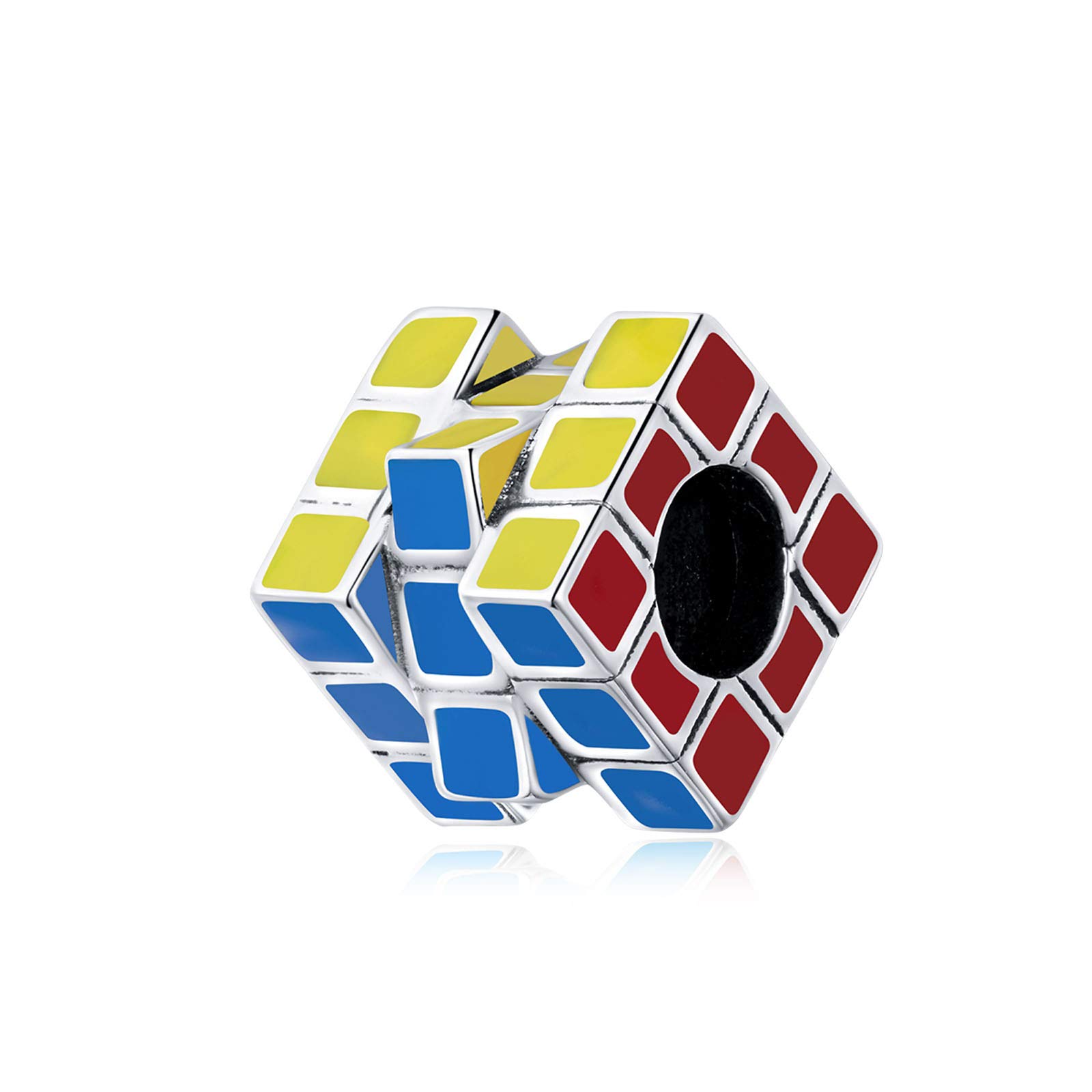 Magic Cube Charm 925 Sterling Silver Autism Awareness Charm Puzzle Charm Love Charm Anniversary Charm for Pandora Charm Bracelet (C)