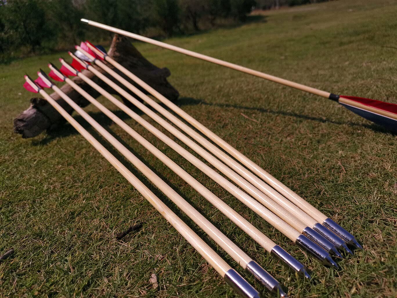 PG1ARCHERY Archery Traditional Wooden Arrows 26-32INCH Hunting Arrows with Field Points for Longbow Recurve and Horse Bow Archery Targeting Practice 12(Pack) (32 INCH)