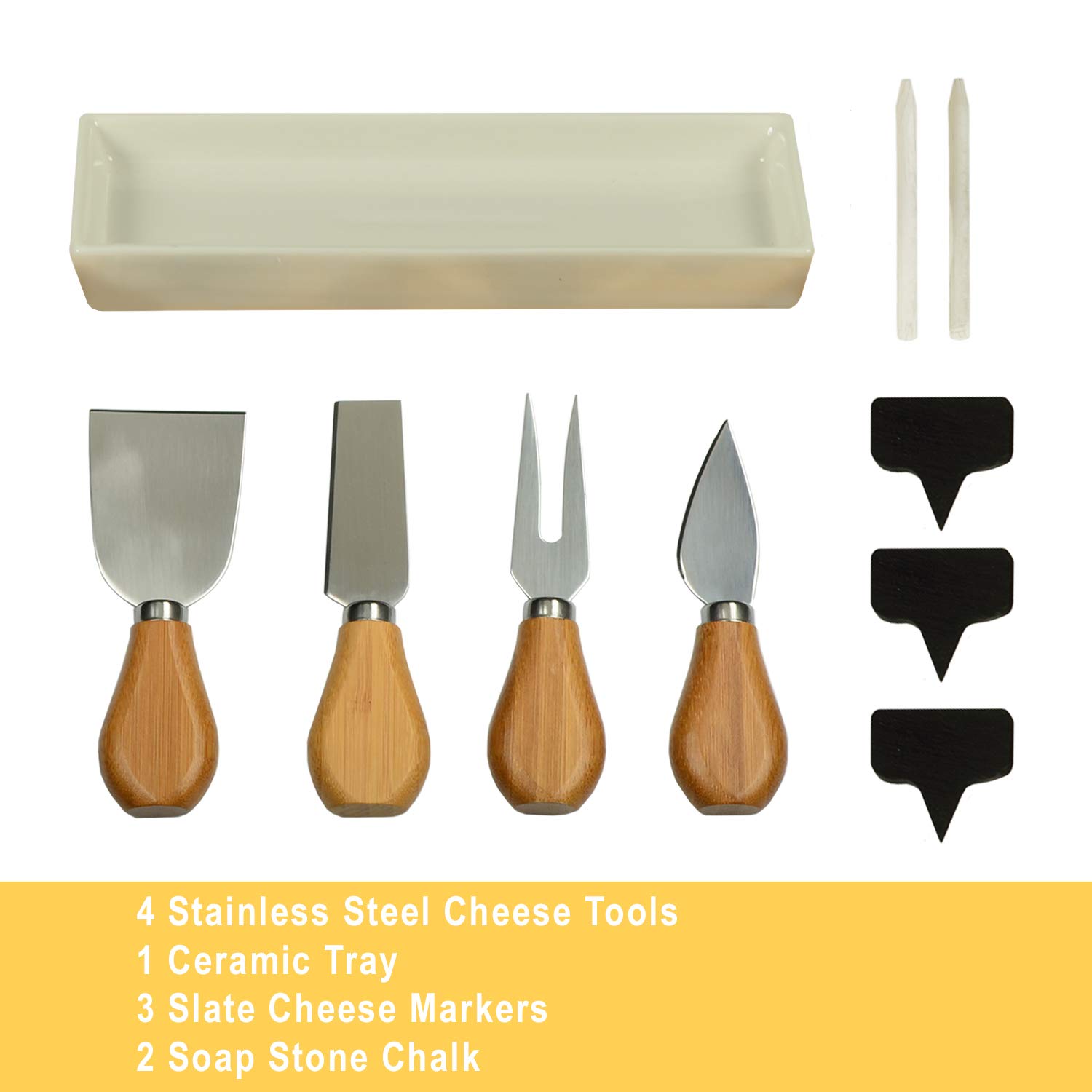 Picnic at Ascot Bamboo Cutting Board for Cheese & Charcuterie with Ceramic Dish, Knife Set & Cheese Markers - Designed & Quality Checked in The USA