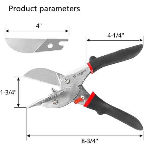 Wonglea Miter Shears,Multifunctional Quarter Round Cutting Tool,Mitre Shears,Shoe Molding Cutter for Wood,Angular Cutting Molding,Crafting with 2 Replacement Blades