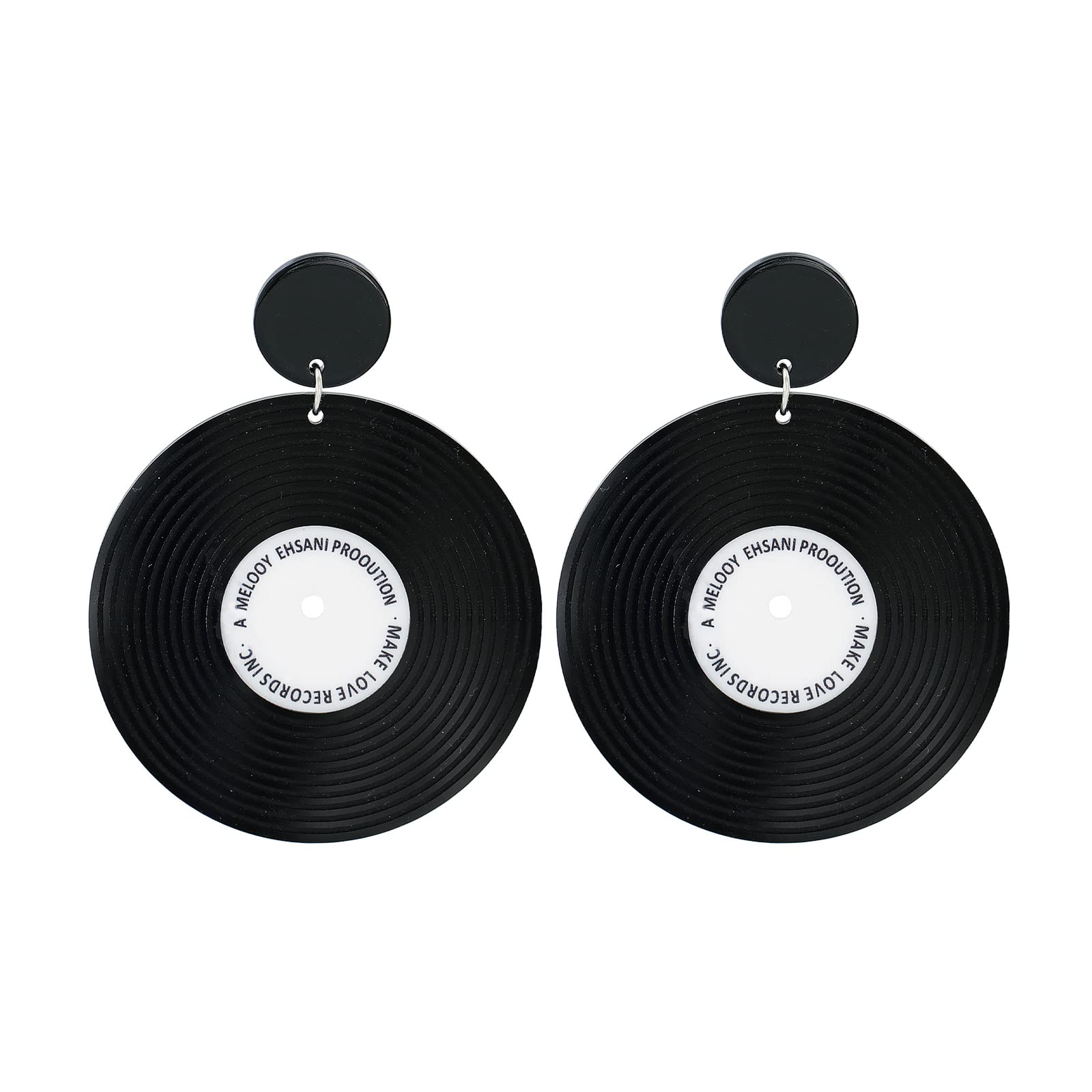 Old School Vinyl Records Dangle Earrings, 1950's Rock 'N' Roll Women's Vinyl Record Earrings for Retro 50's Disco Party Statement Jewelry (A black)