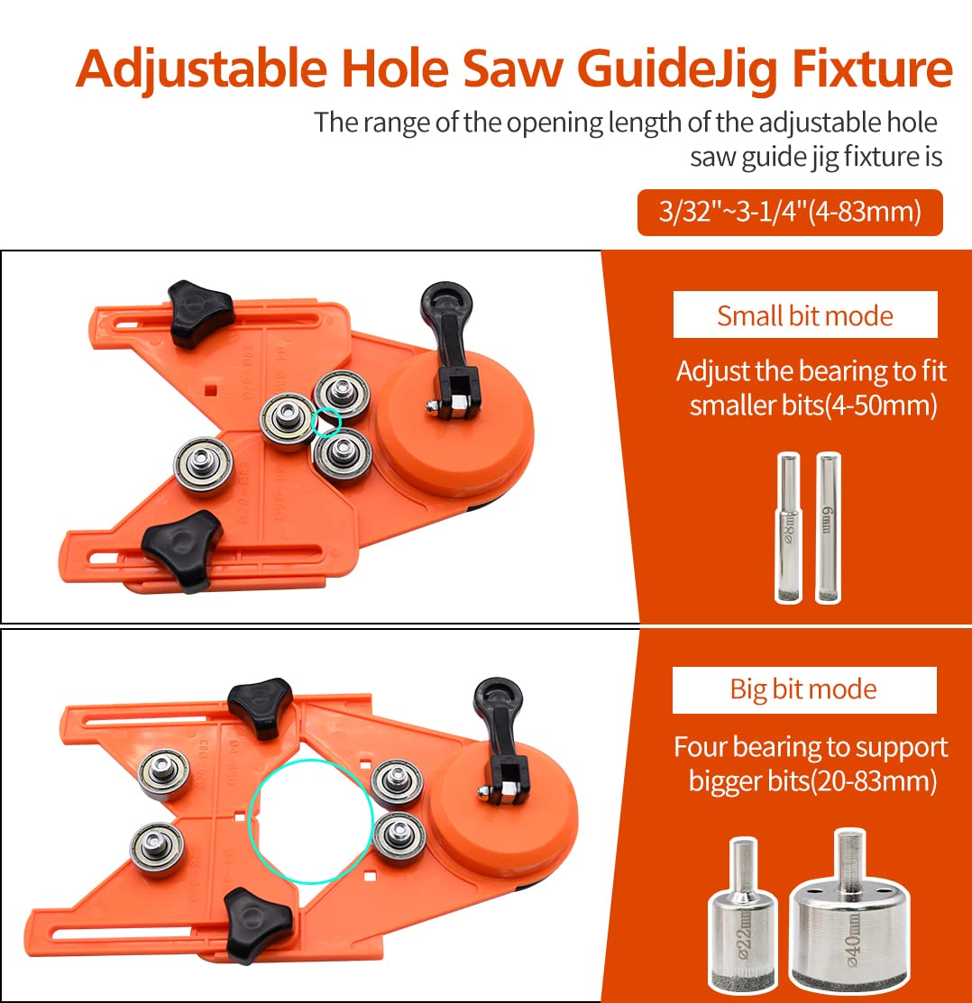 Mdvora Diamond Drill Bits, 15pcs Diamond Hole Saw(1/4''-2'') with Adjustable Hole Saw Guide Jig Fixture, Tile Hole Saw Set for Ceramic, Glass, Porcelain, Marble