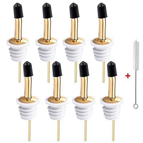 SuproBarware Liquor Bottle Pourers - Stainless Steel Bottle Pourers with Clean Bursh, Rustproof Metal Alcohol Pouring Tubes For Bars, Clubs, Restaurants & Home Use (Gold)