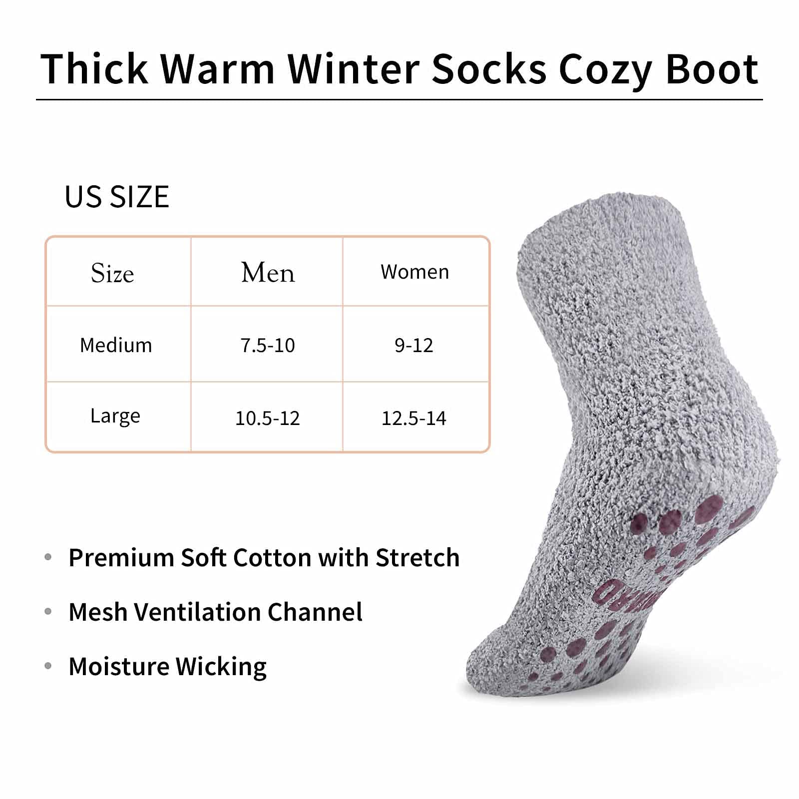 NOVAYARD 4 Pairs Non Slip Fuzzy Socks Hospital Slipper Crew Grip Cozy socks Men Women(Grey,Large)