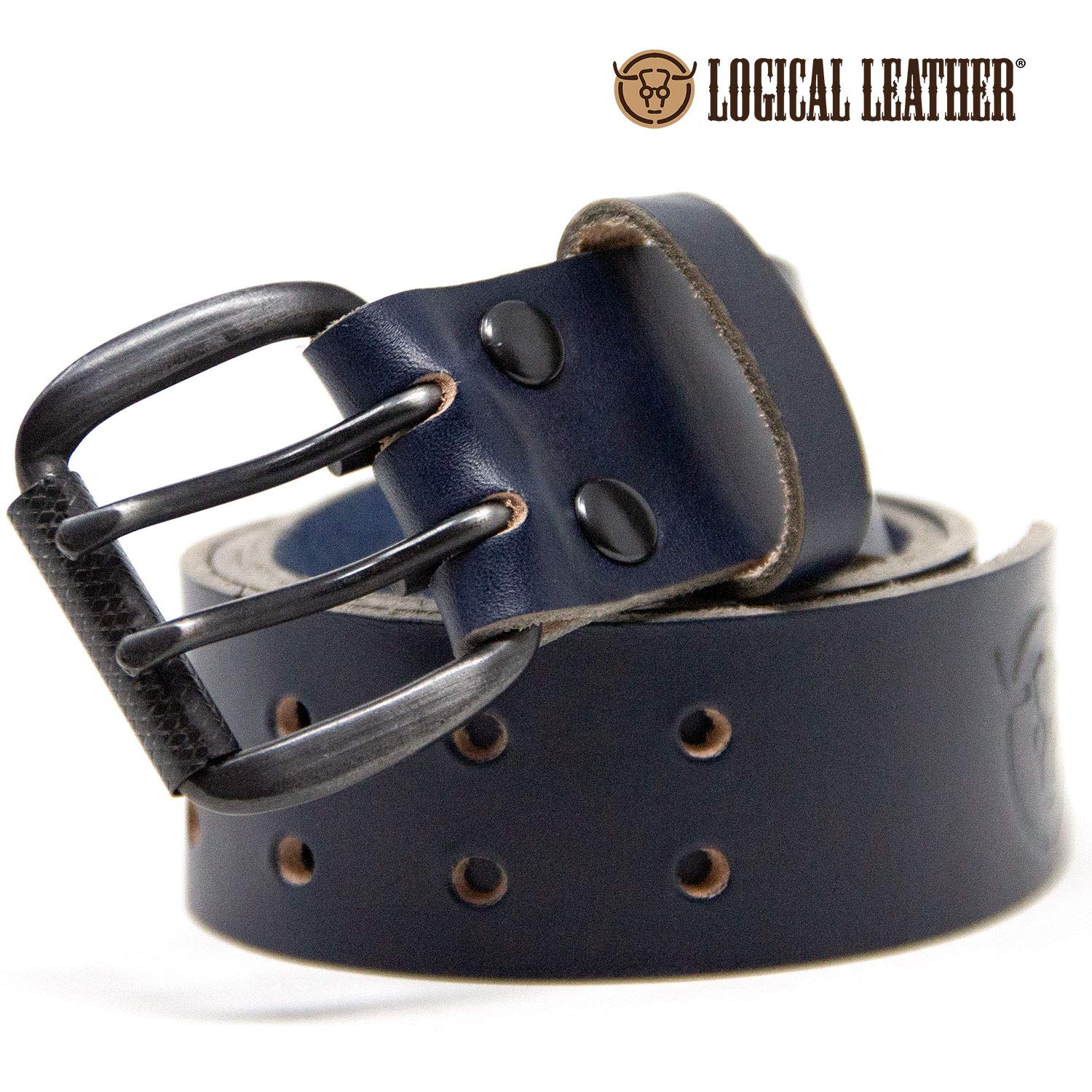 Logical Leather Men's Work Belt - Heavy Duty Genuine Full Grain Leather Double Prong Belts- Black 46