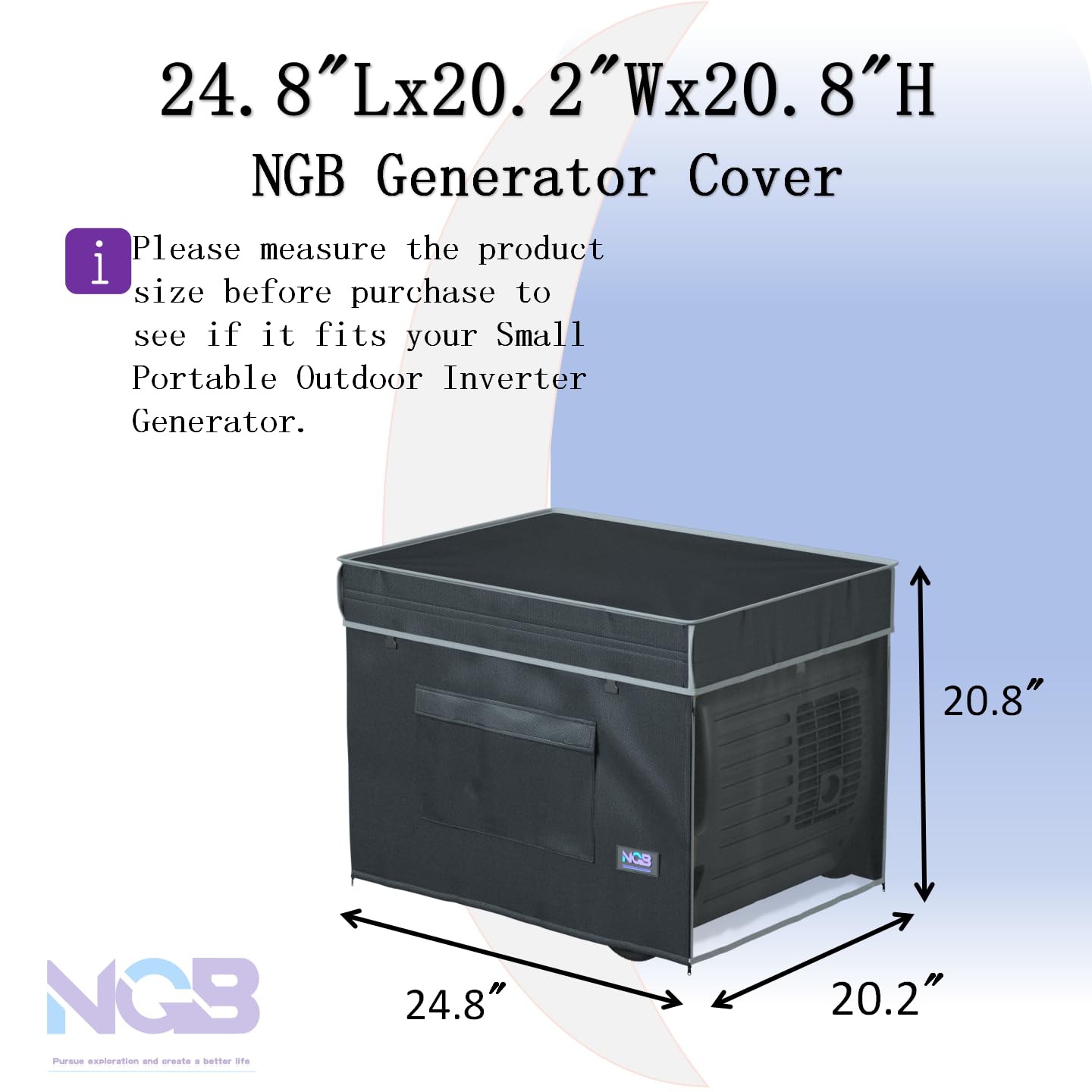 NGB Outdoor Generator Cover for 3700-7250W Inverter Generators Made of 600D+210D Double Layer Heavy-Duty Waterproof Fabric With Visible Operating Window Generator Running Cover 24.8"Lx20.2"Wx20.8"H .