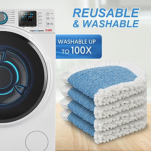 Reusable Mop Pads Refills for Swiffer Power Mop- MEXERRIS Microfiber Mop Pads Refills Washable Household Replacement Mop Pads Compatible with Swiffer Power Mop 13"-15" Spray Wet Mop - Blue 4 Pack
