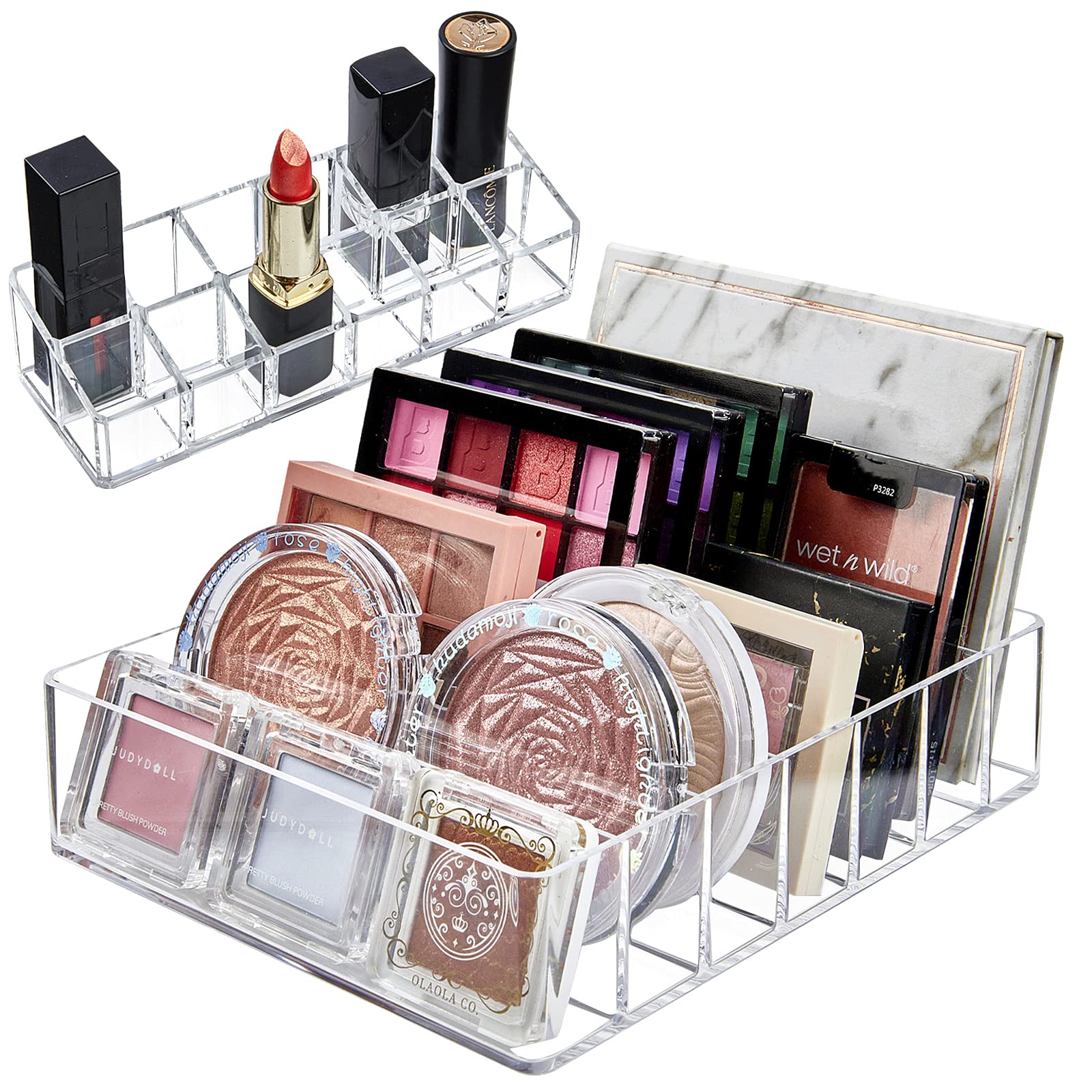 TUZAZO Eyeshadow Palette Makeup Organizer 7-Section, Lipstick Holder 12-Grid, Set of 2 Divided Vanity Organize Holders for Drawer and Bathroom Counte Modern Cosmetics Storage
