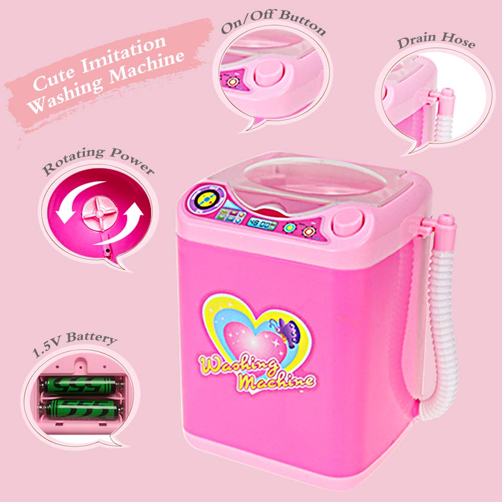 Mini Makeup Brush Cleaner Device Simulation Automatic Cleaning Washing Machine for Sponge and Powder Puff Toy (Pink)