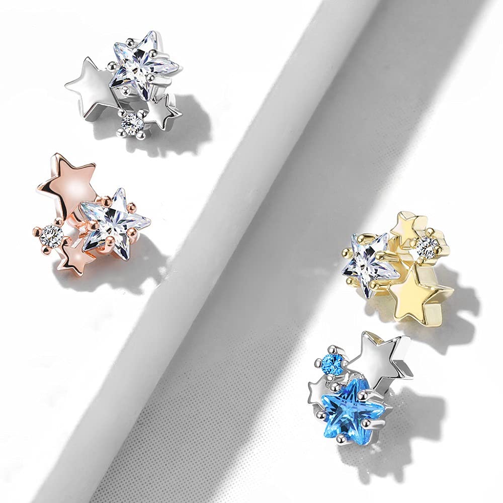 Pierced Owl 14GA Stainless Steel Internally Threaded CZ Crystal Star Cluster Dermal Anchor Top (Gold Tone)