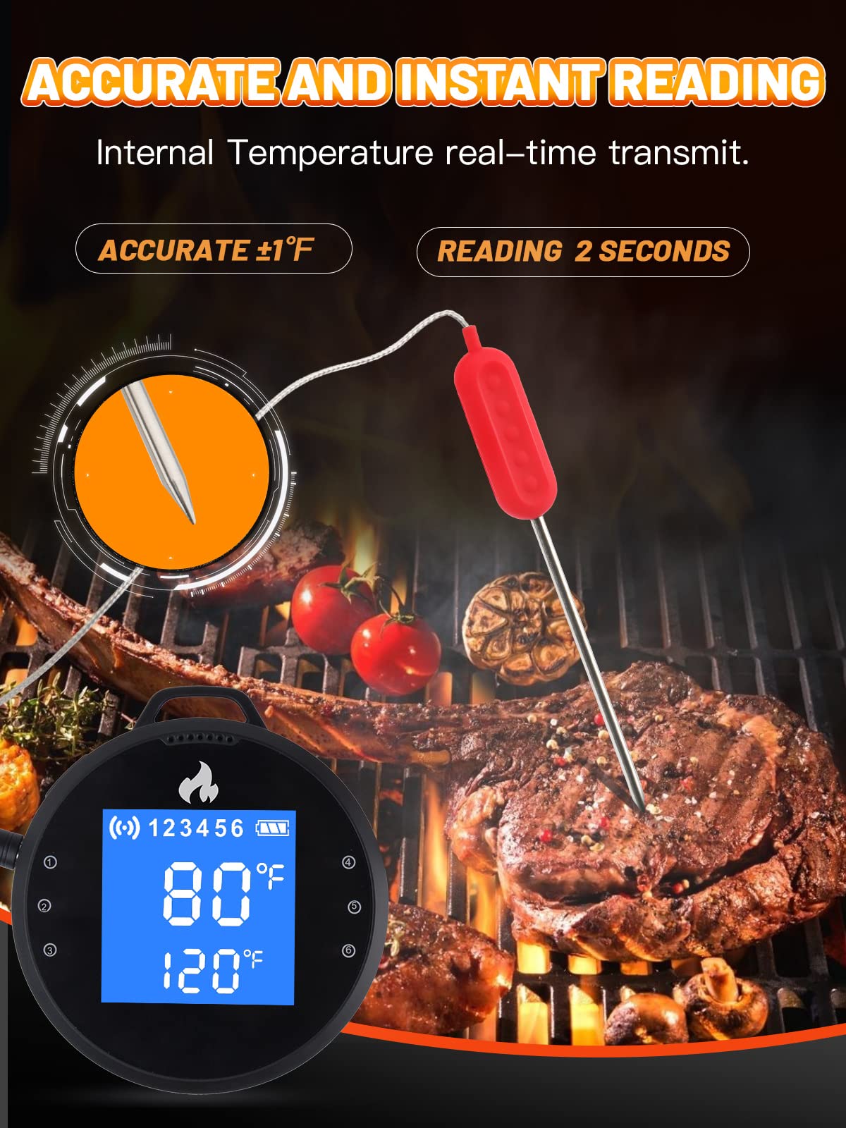 Sanwo WiFi Meat Thermometer with 2 Probes, Digital Wireless Instant Read Smart 2000mAH Rechargeable BBQ Grill Meat Thermometer with Timer, Alarm for Smoker, Oven, Grill, Roast, Kitchen Food Meat