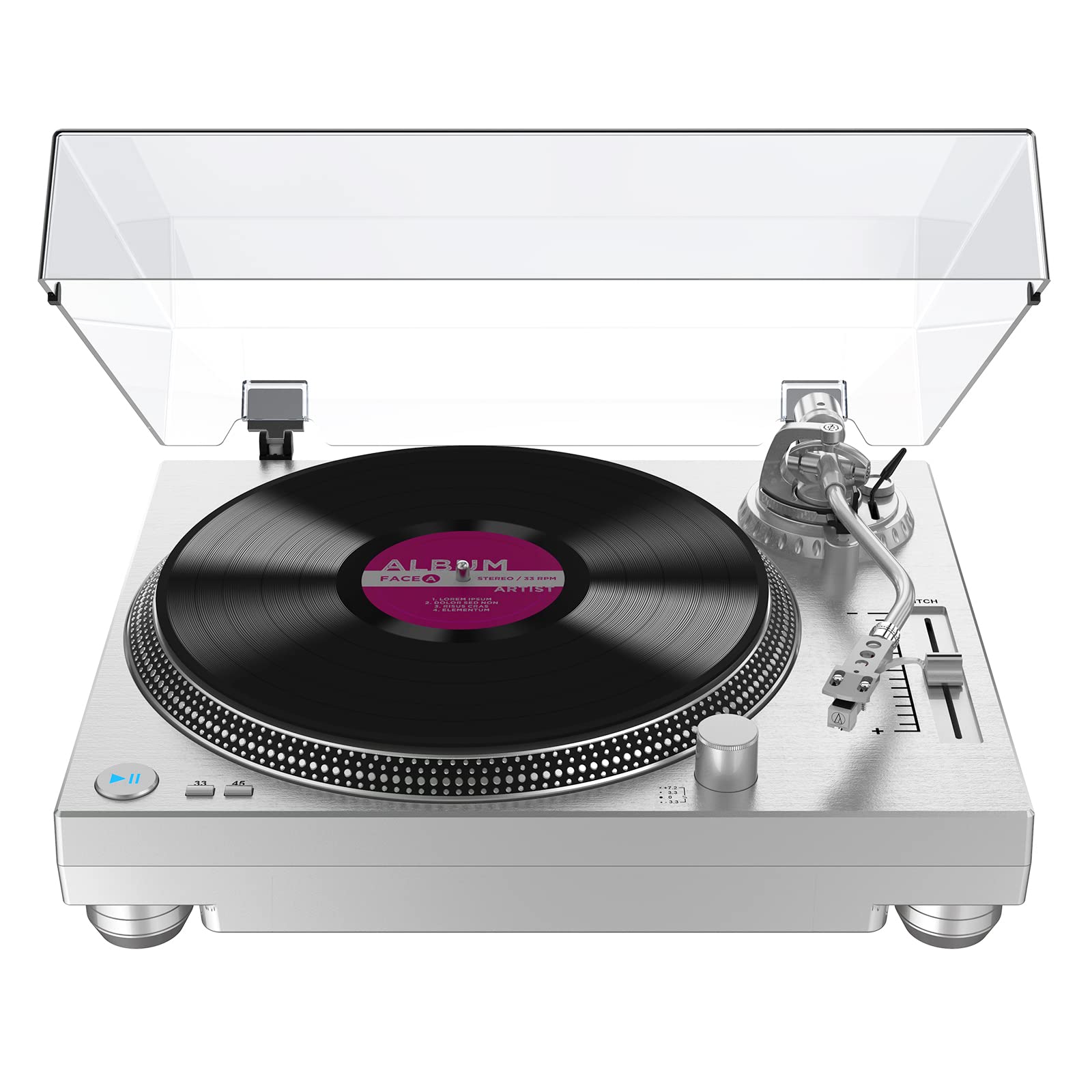 Turntable for Record Player with Balanced S-Shaped Tonearm, Hydraulically Damped Lift Variable Pitch Control and Anti-Skate Lockable Control,AT3600 Magnetic Cartridge,Convert Vinyl to Digital