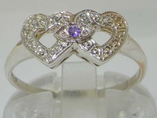 LetsBuyGold 925 Sterling Silver Natural Amethyst Womens Sweetheart Ring - Sizes 4 to 12 Available