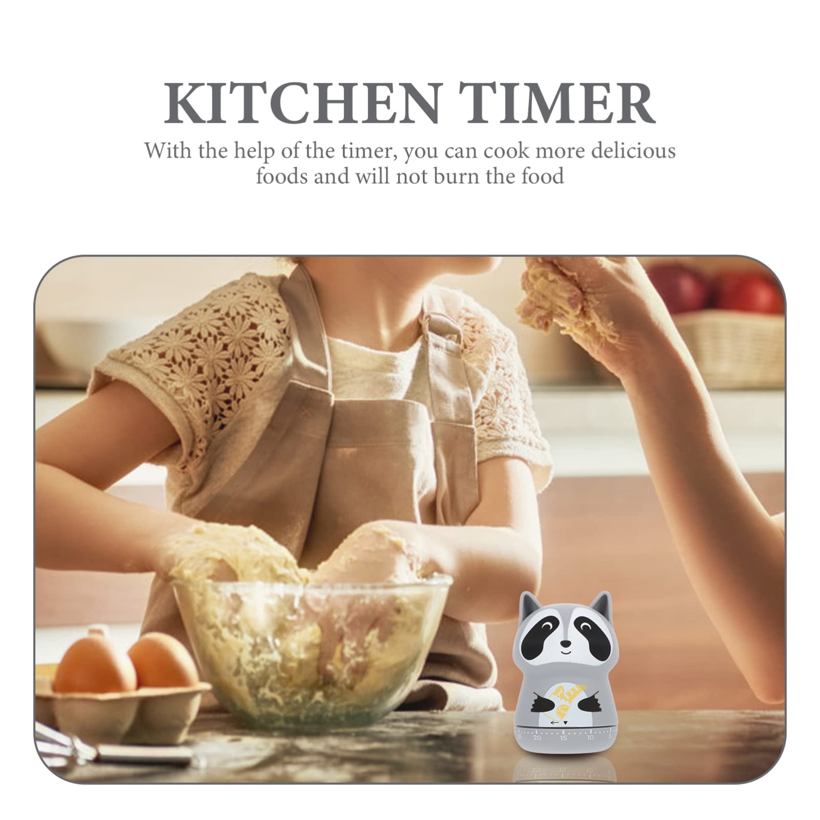 Raccoon Kitchen Timer Cooking Timepiece: Manual Mechanical Timer 60 Minutes Cute Cartoon Animal Shape Countdown Clock Portable Alarm Clock Kitchen Cooking Tool