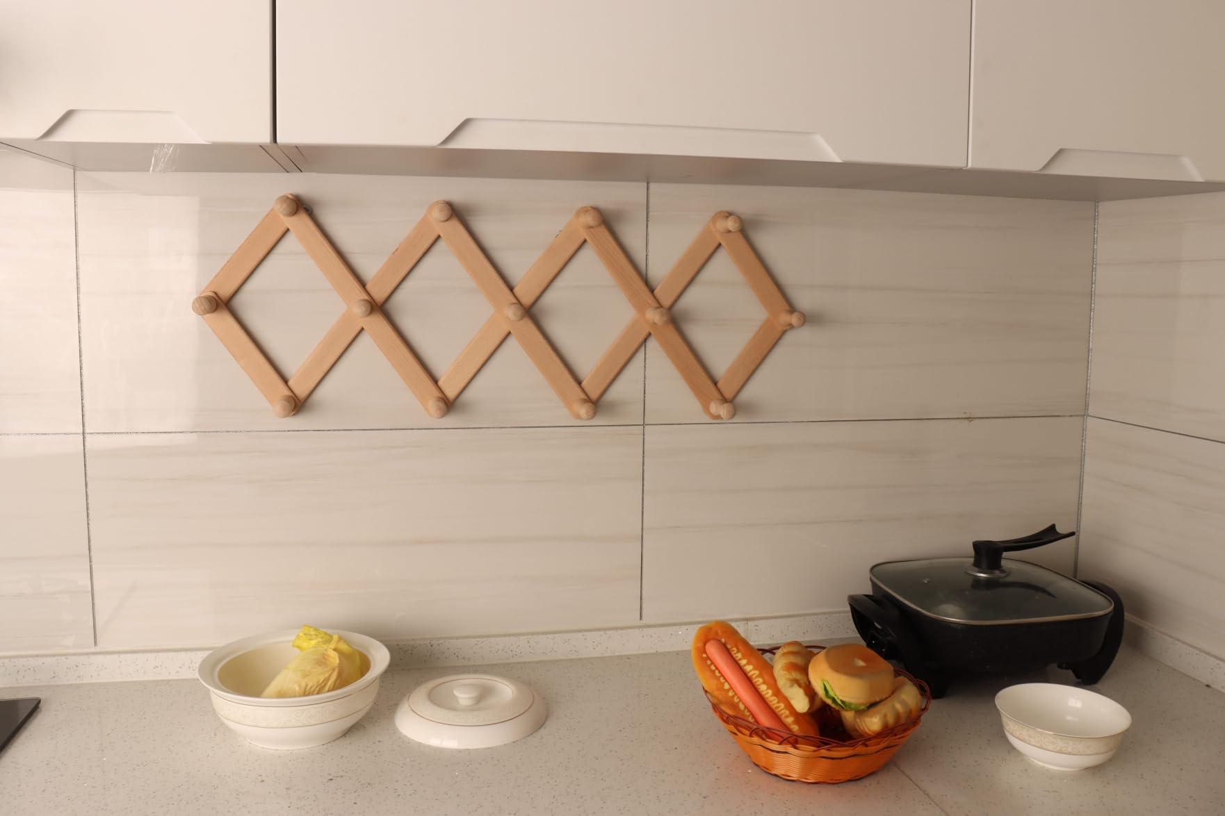 wekiweyi Expandable Accordion Wall Rack β 13 Hook Wooden Coat & Hat Rack, Multi-Functional Beech Wood Hanger for Hats, Coats, Coffee Mugs, and More, Rustic Natural Finish