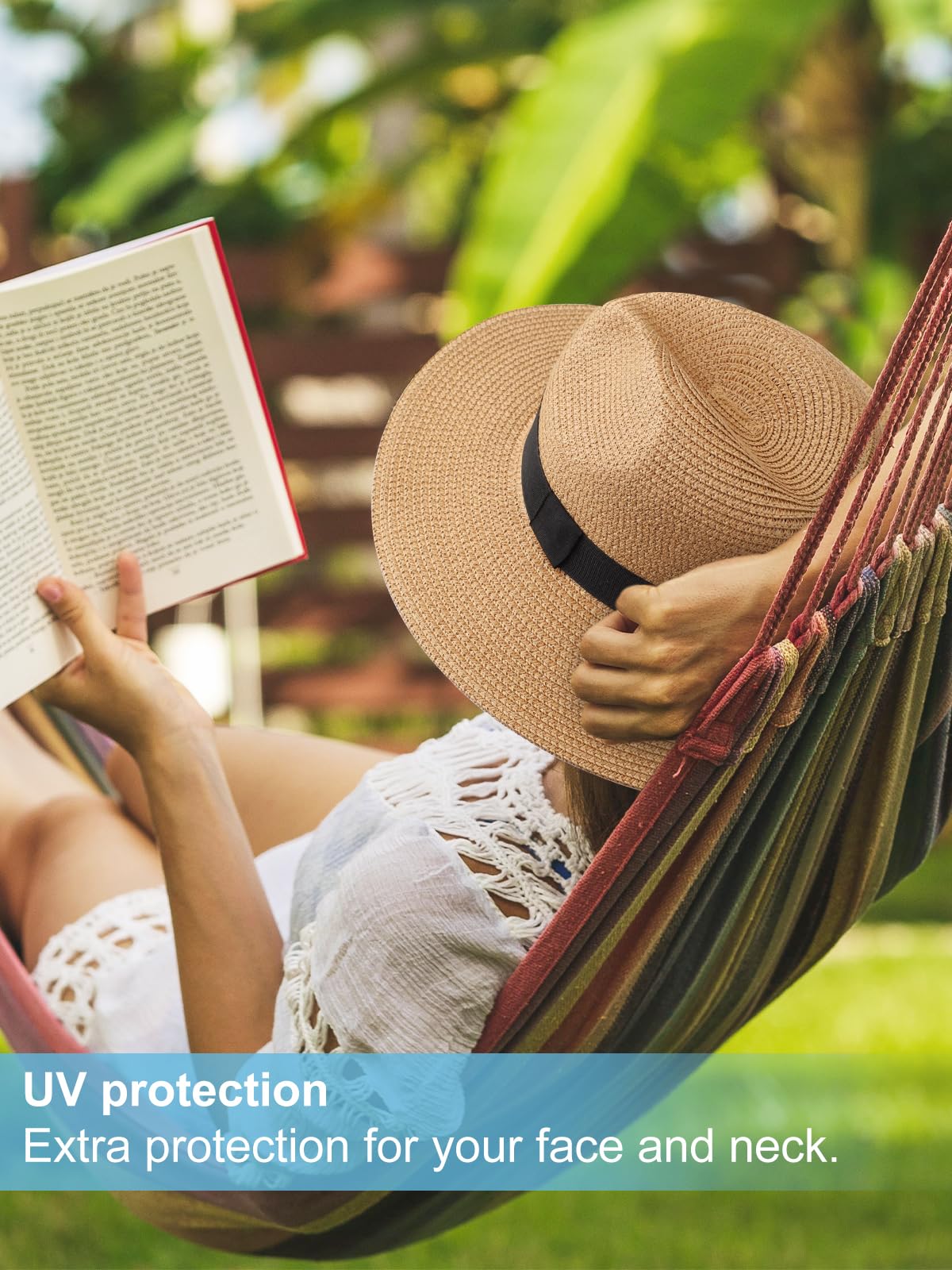 Sun Hats for Women Straw Panama Hat Wide Brim Fedora Beach Hat Packable UV UPF 50+ Summer Hat Khaki
