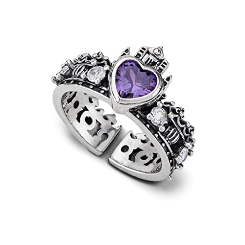 PHNIBIRD The Heart of Claddagh Ring Retro Handmade Sterling Silver Adjustable Rings with Purple CZ Vintage Gothic Ring for Cool