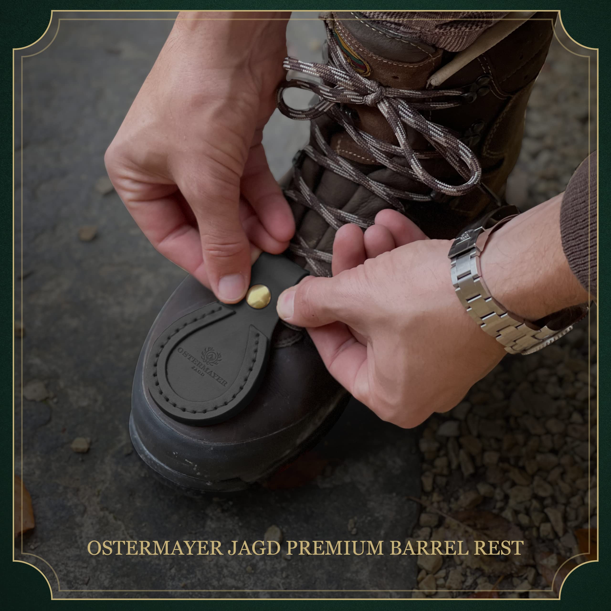 Ostermayer Jagd Premium Logo Leather Barrel Rest Toe Pad Shoe Protector for Hunting, Trap, Skeet. (Black)