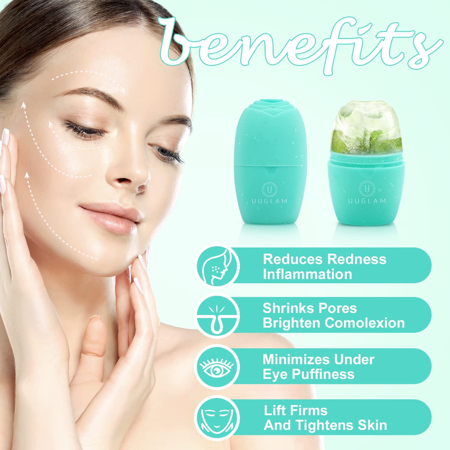 UUGLAM Ice Roller for Face and Eye Facial Ice Mold Skin Care Tools Silicone Face Roller Massager for Brighten Skin Puffiness Relief(Aqua)