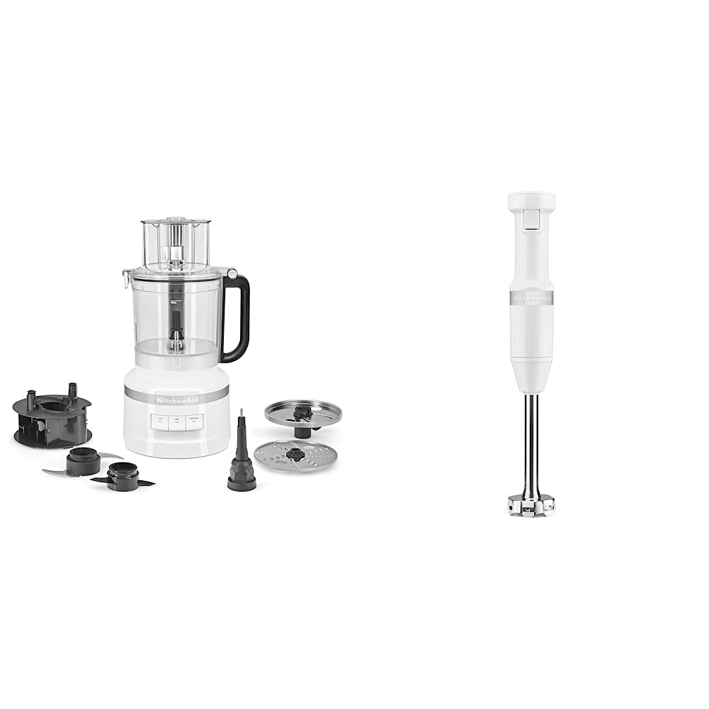 KitchenAid 13-Cup Food Processor, White & Variable Speed Corded Hand Blender - KHBV53, White