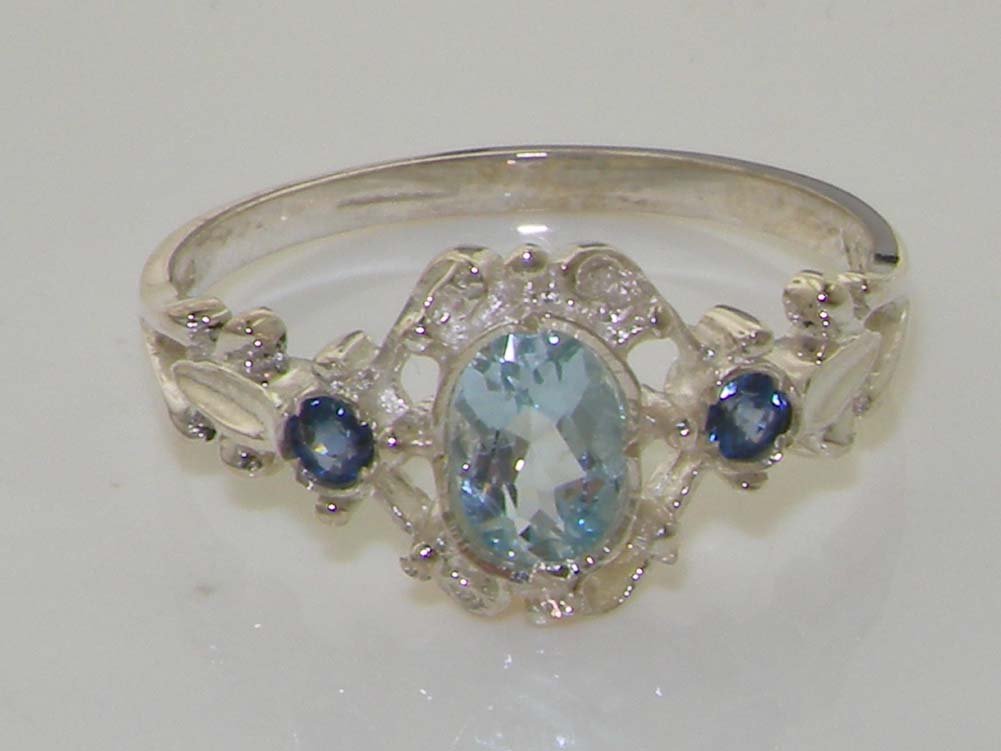 LetsBuyGold 925 Sterling Silver Real Genuine Aquamarine and Sapphire Womens Anniversary Ring - Size 8